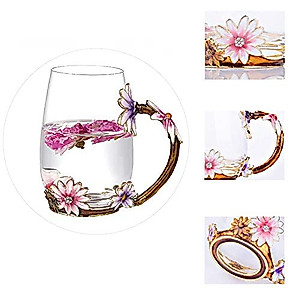 Glass Tea Cup,Glass Coffee Mugs,10.8oz /Blue Glass Coffee Cups for Wife Women Grandma Mom Girl Teacher Friend