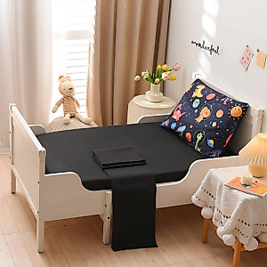 NTBED 4 Pieces Toddler Bedding Set for Baby Girls Boys,Galaxy Space Dinosaur Pattern, Includes Comforter, Flat Sheet, Fitted Sheet and Pillowcase