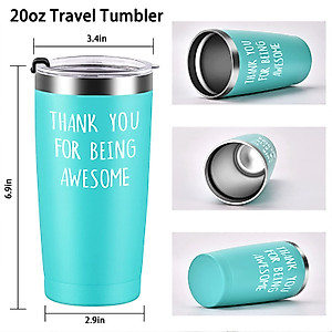 Gtmileo Thank You Gifts for Women, 2 Pack Thank You for Being Awesome Stainless Steel Insulated Travel Tumbler, Appreciation Christmas Gifts for Coworker Teacher Employee Friends(20oz, Rose Gold&Mint)