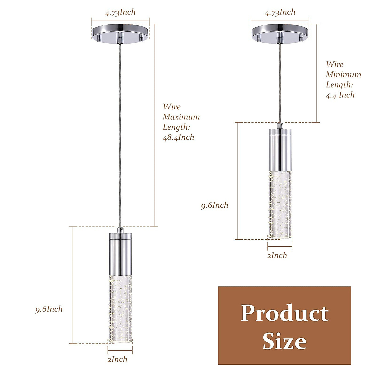 ELLI-Riz Pendant Lights, Integrated LED 3000K Warm Light Pendant Light Fixtures Upgrade Pendant Lighting for Kitchen Island, Premium Bubble Glass Chromed Finished Modern Pendant Light, 2 Pack