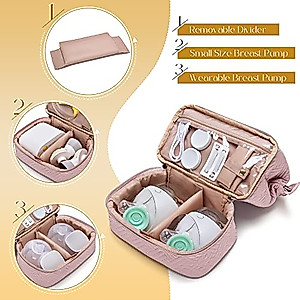 Fasrom Wearable Breast Pump Bag Compatible with Willow, Elvie Pumps and Medela Pump in Style, Double Layer Carrying Case with Waterproof Mat and Insulated Pockets, Pink (Patent Design)