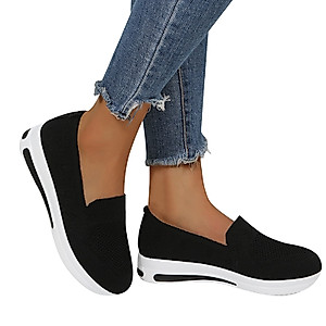 Slip On Sneakers Women Mesh Knit, Ladies Fashion Solid Color Mesh Breathable Thick Sole Comfortable Casual Future Foam 3 F-Black