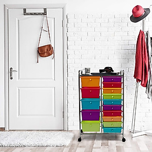 Seville Classics Rolling Utility Organizer Storage Cart for Home Office, School, Classroom, Scrapbook, Hobby, Craft, 15 Drawer, Multicolor (Pearlized)