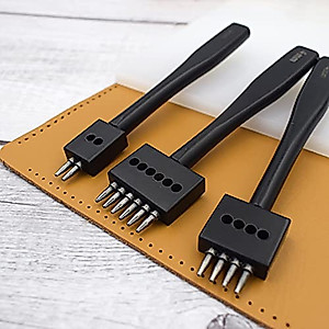 RONGXINGSHENG Leather Craft Tool Hole Punches 4MM 2/4/6 Prong Row Hole Punch for Leather Crafts, Lacing Stitching Chisel Set, for Belts Watch Bands of Suture Leather Working DIY.(Black) (4MM)
