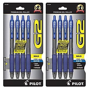 Pilot G2 Retractable Premium Gel Ink Roller Ball Pens Bold Point 4-Pack Blue Ink (31084) 2 Pack