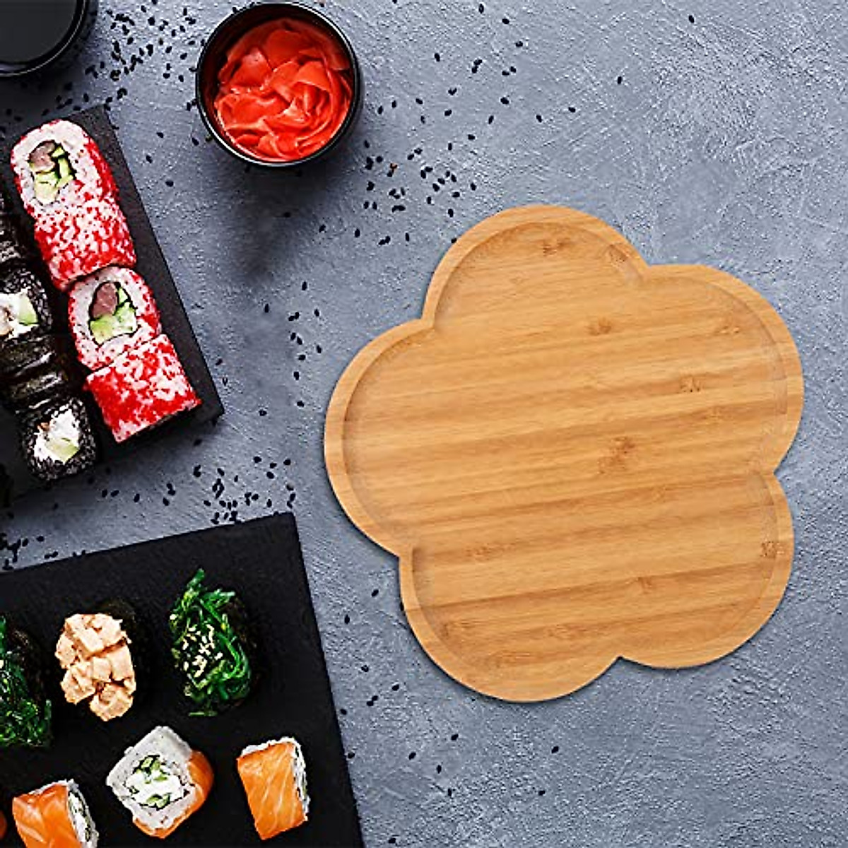 Hemoton Wood Serving Tray Flower Shaped Dessert Plate Food Tray Dinner Plate Serving Platter Appetizer Plates for Steak Fish Seafood Cooking Baking Yellow