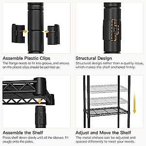 Ulif H2 Heavy Duty Clothes Rack, Freestanding 4 Tiers Garment Rack for Hanging Clothes with Shelves and Hangers, Closet Organizers and Storage Metal Closet Wardrobe System, Max Load 500 LBS, Black