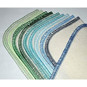 1 Ply Organic Flannel Baby Wipes 8x8 Inches Set of 10 Blues and Greens