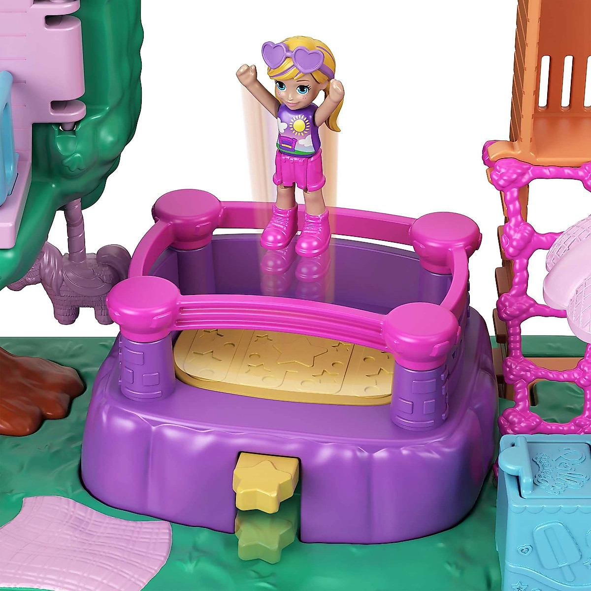Polly Pocket Pollyville Playground Adventure Playset, Micro Polly Doll, Treehouse, Slide, Bouncy Castle, Jungle Gym, Ice Cream Cart, Peaches Figure & More, Great Gift for Ages 4 Years Old & Up