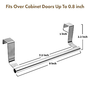 Over Cabinet Towel Bar with Hooks, 14 Inch Brushed Stainless Steel Over The Door Towels Rack for Home Bathroom Kitchen, Hang on Inside and Outside Cabinets or Doors, Holds Hand Dish Towels Washcloths