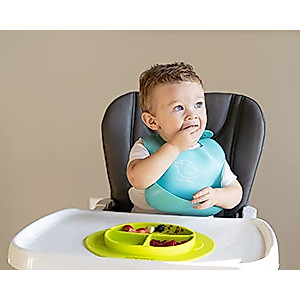 Silicone Bowl and Silicone Plate Easily Wipe Clean! Self Feeding Set Reduces Spills! Spend Less Time Cleaning after Meals with a Baby or Toddler! Set Includes 2 Colors (Lime Green / Turquoise)