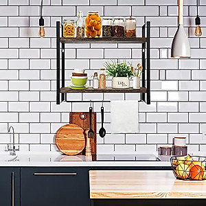 Infankey Bathroom Shelves, 2 Tier Bathroom Shelves Over Toilet, Wood Floating Shelves with Towel Bar, Bathroom Shelf Organizer for Wall Decor, Wall Shelf for Living Room, Kitchen, Bedroom