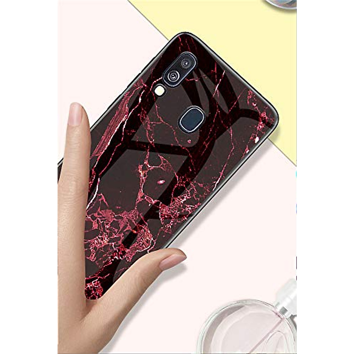 JZ Marble Glass Phone Case for Samsung Galaxy A40 with [Soft Edge + Tempered Glass Back Cover] - Pigeon Marble