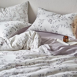 STACYPIK Ultra Soft Floral Duvet Cover King Size Reversible Lyocell Cotton Countryside Lavender Floral Duvet Cover Moisture Duvet Cover Bedding Set with Zipper & Tie Comforter Cover for Hot Sleeper