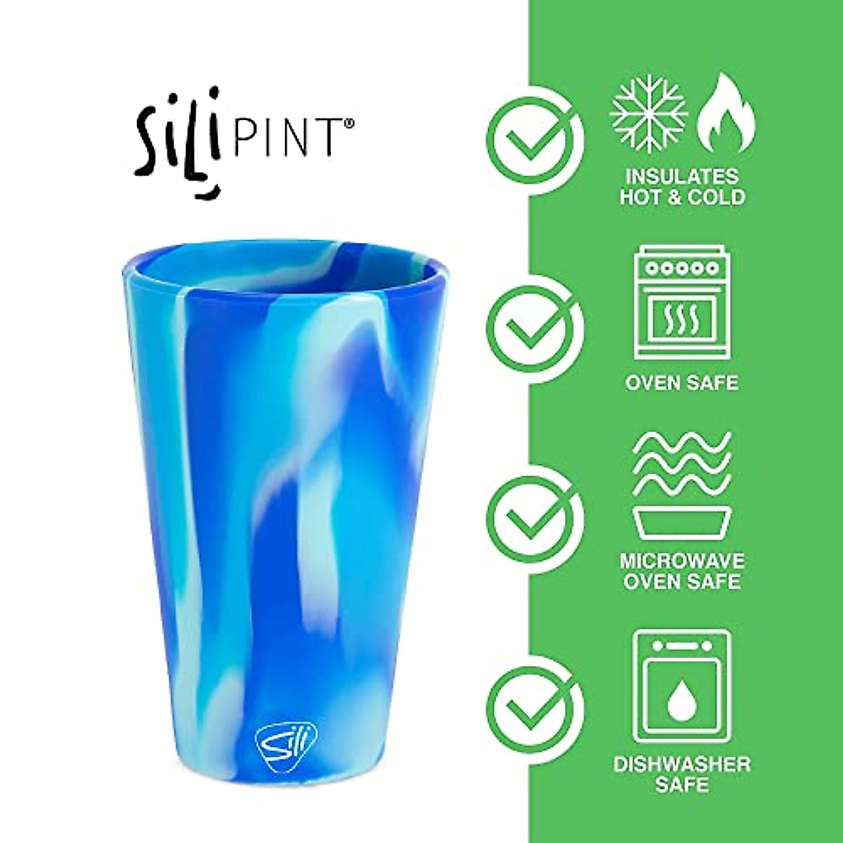 Silipint: Silicone Pint Glasses: 4 Pack Headwaters, Mtn Marble, Arctic Sky & Hippie Hops - 16oz Unbreakable, Flexible