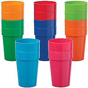 US Acrylic Spectrum Unbreakable Plastic 10 ounce Stackable Juice Tumblers in 8 Assorted Colors | Set of 16 Kids Drinking Cups | Reusable, BPA-free, Made in the USA, Top-rack Dishwasher Safe