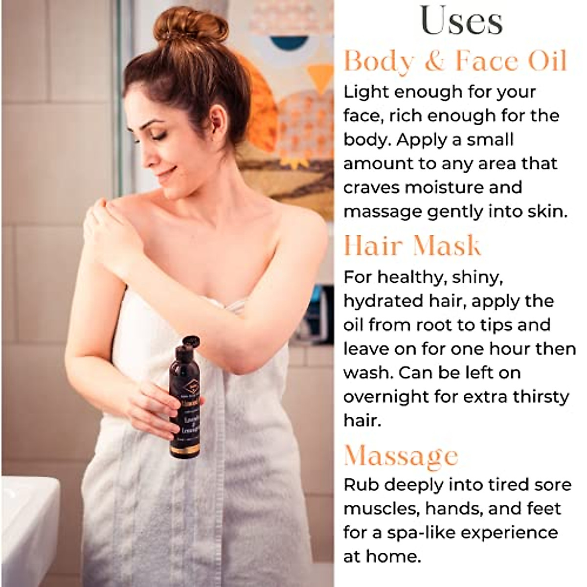 Almond Oil for Skin | Body Oil for Women Blend w/Lavender & Lemongrass Essential Oils for Dry Skin | 8 Oz| Face & Body Moisturizer |Premium Ingredients| Massage Oil for Men & Women