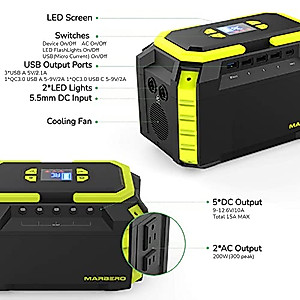 MARBERO Portable Power Station 222Wh Camping Generator Lithium Battery Power Supply with 110V/200W(Peak 300W) AC Outlet, DC Ports, USB QC 3.0 Ports LED Flashlights for CPAP Home Camping Emergency