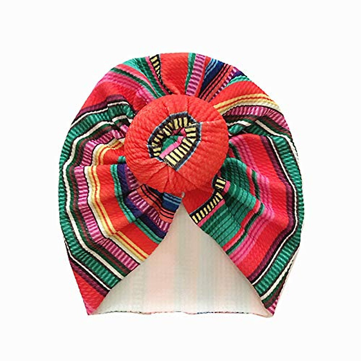 Asufegucd Baby Nylon Big Bow Turban Hats India Beanie Bohemia Donuts Cap Girls Headwear Bun Knot (Multicoloured ASFK8728)