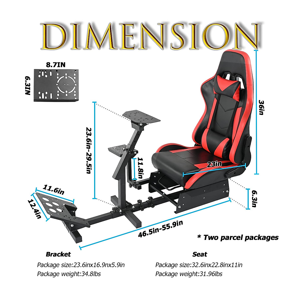 Anman G920 Racing Simulator Cockpit With Gaming Seat Fit for Logitech G25 G27 G920 G29, Thrustmaster Tx 458, T500 RS,PC, PS4 Adjustable Racing Simulator Mount Wheel Shifter Pedals NOT Included