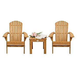 VINGLI Folding Wooden Adirondack Chair Set of 2 and Table Set, Fire Pit Seating Ergonomic Design, Folding Outdoor Patio Lounger Armchair Lawn Chairs Furniture w/Natural Finish, for Beach, Balcony