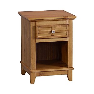 MUSEHOMEINC Rustic Wood Nightstand/End Table with Drawer, and Pull-Out Tray/End Table for Bedroom Open Cabinet Storage Home Furniture,Teak Finish