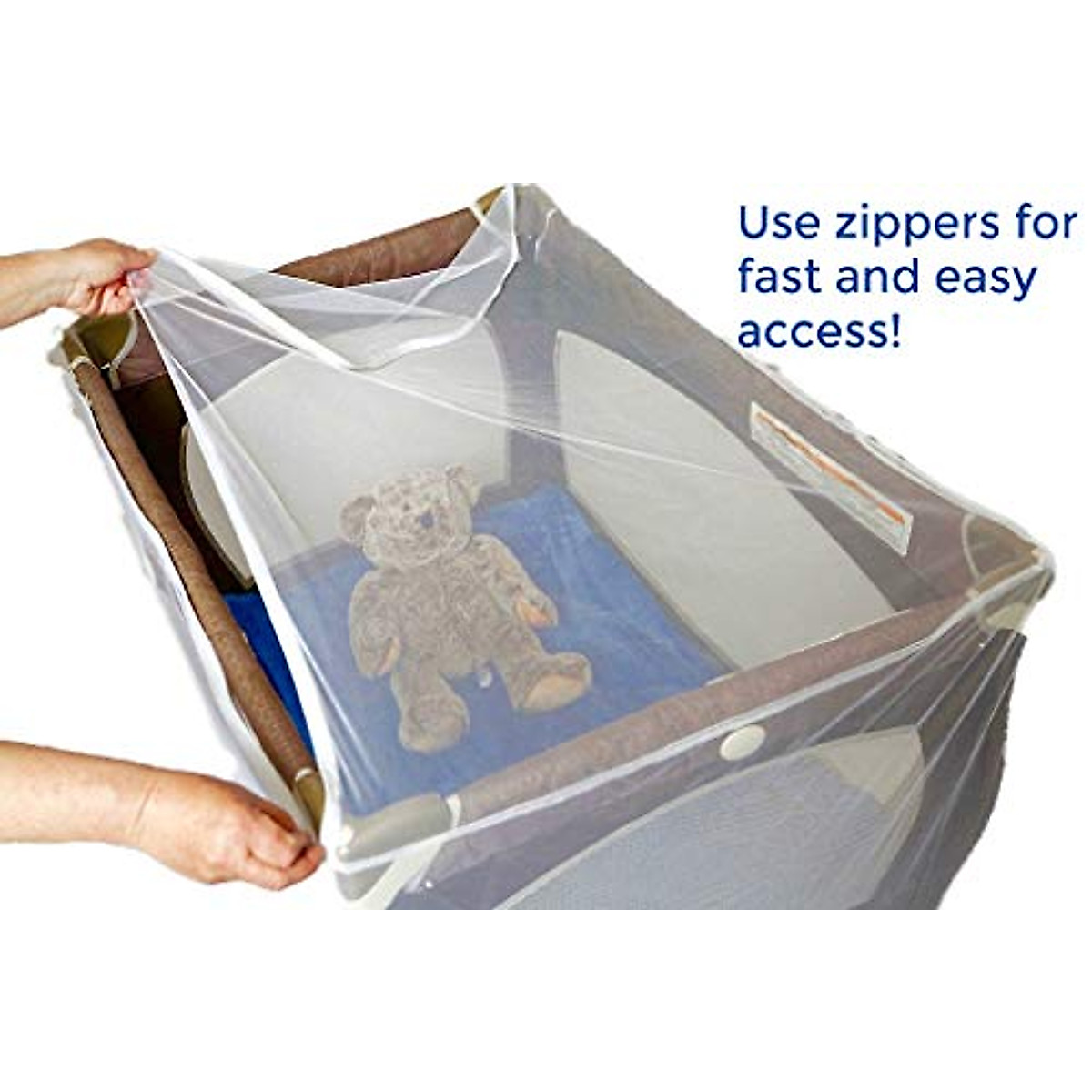 Baby Playpen Mosquito Net with Zippers, Premium Quality by Tedderfield, for Pack ‘n Play Playpens, Strollers, Easy Zip Access to Baby, Drawstring Base, Ideal Portable Bug Netting