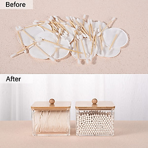 WACAR 2Pack Qtip Holder, Apothecary Jars with Lids, Acrylic Cotton Swab Holder Cotton Pad Holder Dispenser Apothecary Jars for Cotton Ball, Cotton Pads, Floss for Bathroom Salle de Bain