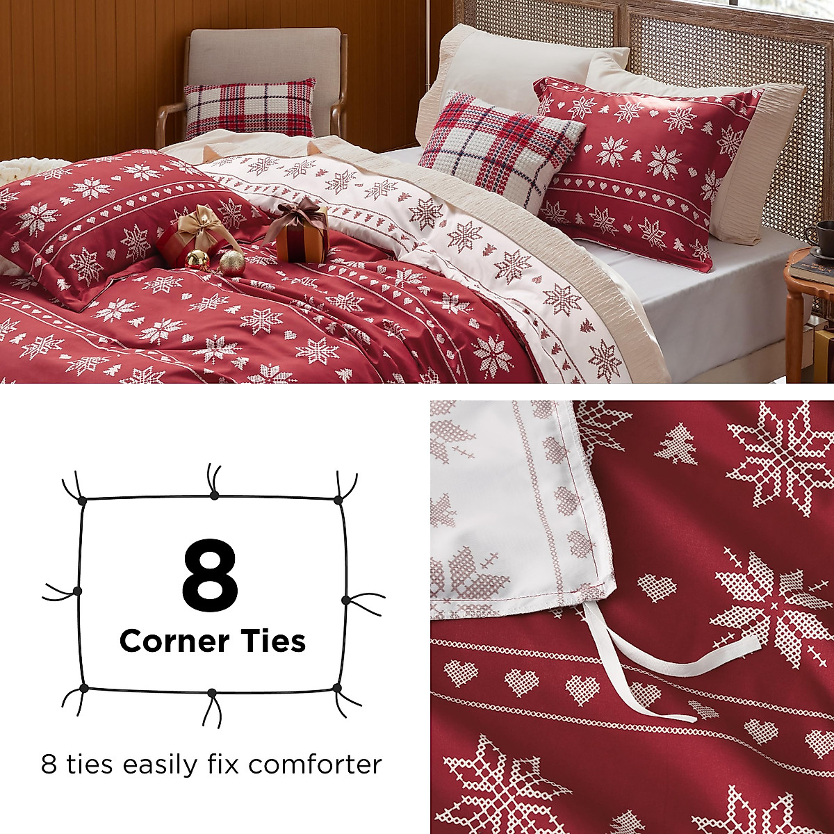 Bedsure Christmas Duvet Cover Queen - Holiday Bedding Collection Featuring a Christmas Snowflakes Pattern, Includes 1 Duvet Cover and 2 Pillow Shams (Queen, Snowflake)