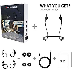 Monster iSport Spirit, Wireless Headphones, Bluetooth 5.0 Headphone, Built-in Mic, 8-10 Hours Playtime, HD Bass Stereo Wireless Sport Earbuds, Magnetic Connection for Sports