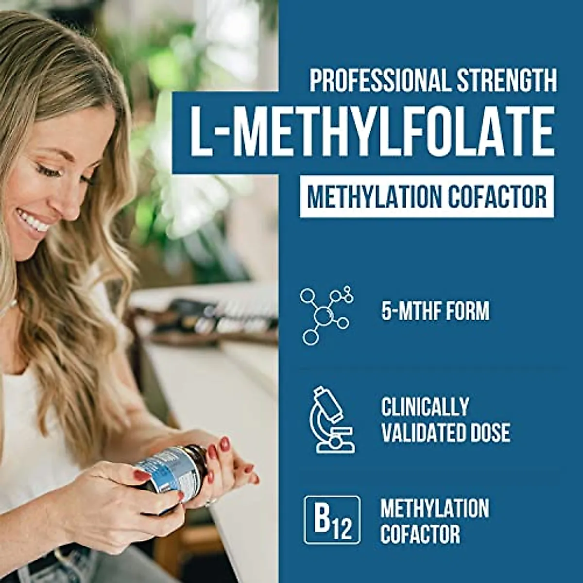 L Methyl Folate 15mg plus Methyl B12 Cofactor - Professional Strength, Active 5-MTHF Form - Supports Mood, Methylation, Cognition – Bioactive forms of Vitamin B9 & B12 (60 Capsules)