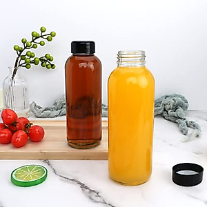 Datttcc 15 Oz Glass Water Bottles,Glass Juicing Bottles With Airtight Black Plastic Caps,Reusable Water Containers for Water,Juicing,Kombucha,Tea,Smoothies(16 Pack)