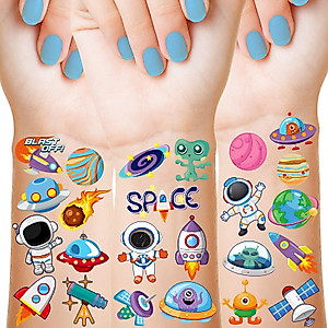 Maitys 288 Pcs Space Themed Party Temporary Tattoos Include Alien Planet Rocket ship Tattoos Stickers for Kids Astronaut Favors Goodie Bag Stuffers Space Themed Birthday Supplies 48 Styles