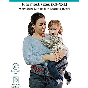 FLEEROSE - CPC-Certified Hip Seat Baby Carrier - New Ergonomic Bench Design, Multiple Pockets & Lumbar Support & Breathable Materials for Newborns & Toddlers, All Seasons & 4 Positions (Carrier, Grey)
