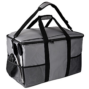 ZEAYEA Insulated Food Delivery Bag, Grocery Tote Bag Insulated Bag for Hot and Cold Food, Large Capacity Reusable Warming Bag for Restaurant, Camping, Shopping, Travel, 23" x 14" x 15", Gray