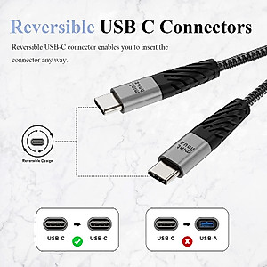 Mithhouz USB C to USB C Cable, Type C to Type C Cable 3A/60W Fast Charging Cable Compatible with Google Pixel 2/2 XL, MacBook Pro, iPad Pro, Nintendo Switch, Samsung, Nylon-Braided-Grey [1-Pack 3ft]