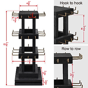 Ikee Design 36 Hooks Wood Rotating Keychain Holder Display Stand,3 Tier Jewelry Display Tree Stand,Bracelet Holder, Earring Rack for Vendors and Selling, Black Color