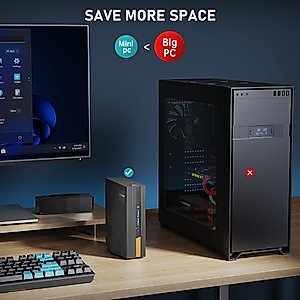 ACEMAGIC Mini PC 12th 12450H 【Beat i7 11390H】, 8C/12T, up to 4.4GHz, 32GB DDR4 512GB NVMe SSD, Mini Desktop Computer [USB 3.2 Type-C], TDP45W, Tower PC 2.0 HDMI, Dual Display 4K@60Hz, WiFi6/BT5.2