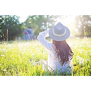 Qkrlamx Black Fedora Hats for Women Wool Panama Hat with Pearl Band Wide Brim Felt Hat Classic Trilby Hat White