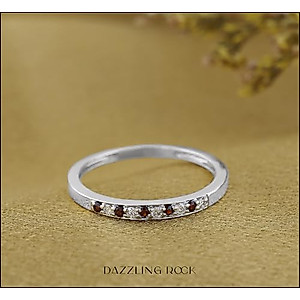 Dazzlingrock Collection Round Garnet & White Diamond Alternate Stone Minimalistic Stackable Ring for Women in 10K Solid White Gold, Size 7