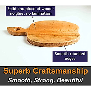 ECOSALL Apple-shaped Solid Wood Cutting Board With Handle For Fruit and Veggies – Small Wooden Bread Board, Cheese Serving Platter, Round Charcuterie Board – 100% Natural, Reversible, Presentable