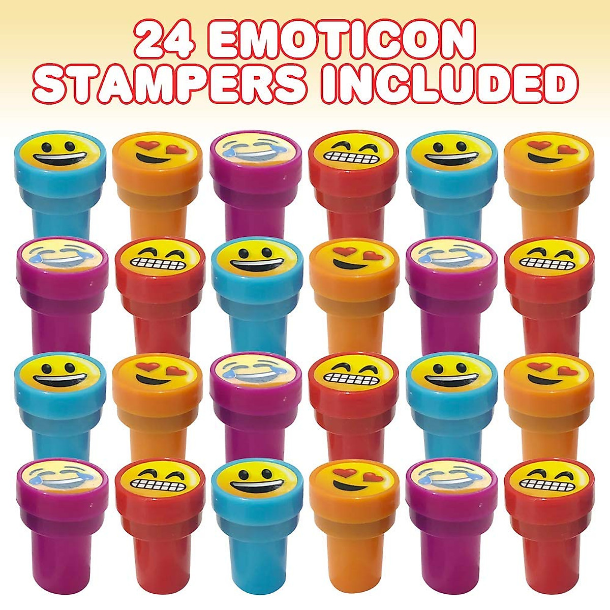 ArtCreativity Emoticon Stampers for Kids, Pack of 24, Pre-Inked Smile Stampers for Children, Emoticon Birthday Party Supplies and Favors, Piñata Fillers, Arts n Crafts, Assignment Stamps for Teachers