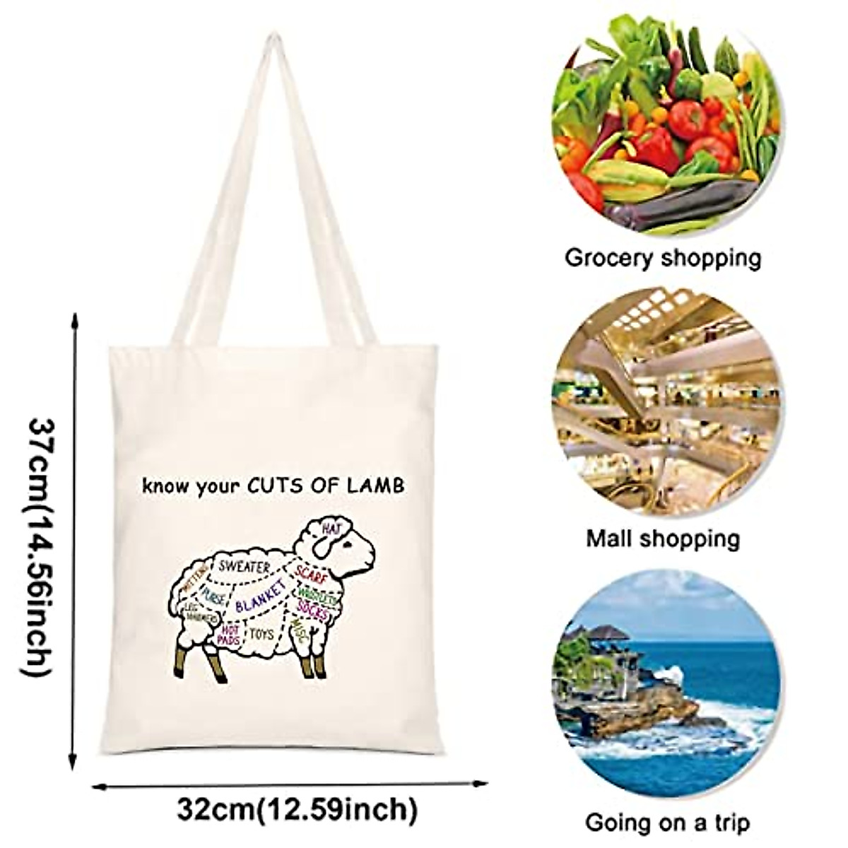 XYANFA Knitting Cuts Of Lamb Knitting Tote Bag Knitter Tote Bag Gift For Knitter Knitting Lover Gifts Sheep Lamb Lover Gift (CUTS OF LAMB tote bag)