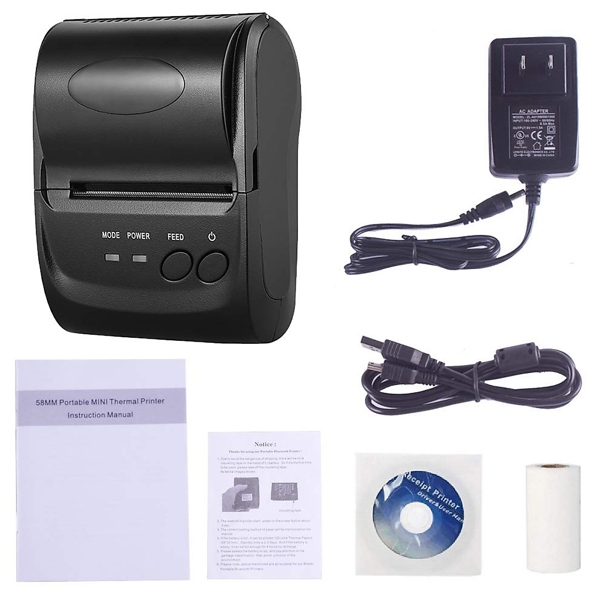 MUNBYN Android Wireless Bluetooth Thermal Printer with Carry Case, Portable Mini 2 Inches 58mm Bill Receipt Printer Impresora térmica, Thermal POS Printer Support ESC/POS/Star Command