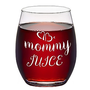 Gtmileo Mother's Day Gift - Funny Mommy Juice Wine Glass 15Oz, Mom Stemless Wine Glass Gift for Mama, Mommy, New Mom, Wife, Unique Gift Idea for Mother's Day Mom's Birthday Christmas from Kids Husband