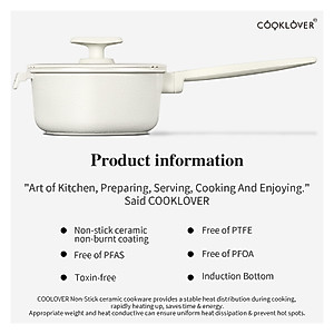 2QT Ceramic Sauce Pan with Lid, Non-Toxic, PTFE&PFOA Free, Induction Compatible, Multipurpose Handy Small Saucepan Nonstick with Heat Resistant Handle (Cream White)