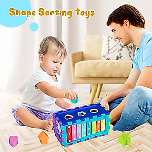Ouji Toys for 1 2 3 Year Old Boy Gifts,Montessori Baby 6-12-18 Months Shape Sorter,Birthady Gifts Toddler Age 1-2,Learning Toddlers 1-3 Xylophone Stuff, Blue