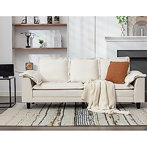 TYBOATLE Sofa Couches for Living Room, Mid-Century Modern Comfy 85" W Loveseat w/ 2 USB Charger & Wide Arms, 3 Seater Cloud Small Couch Sofas for Small Space Apartment Bedroom Office (Chenille Beige)