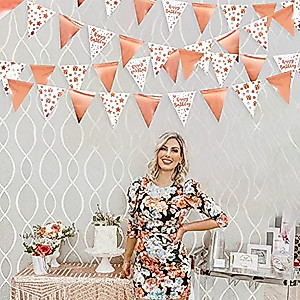 40Ft Rose Gold Happy Birthday Decorations Happy Birthday Banner Bunting Triangle Flag Pennant Garland Streamer Backdrop for Girls Women 13th 16th 21st 30th 40th 50th 60th Happy Birthday Party Supplies