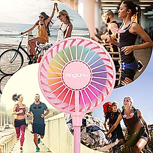 AngLink Portable Neck Fan with Colorful Led Light 360° Rotation - Quiet Hand Free USB Rechargeable Battery Operated Small Personal Fans for Kids Travel Camping Outdoor Office | Pink